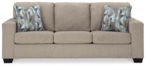 signature design by ashley deltona contemporary 2-in-1 sofa sleeper with folding gel memory foam mattress and 2 accent pillows, queen, beige