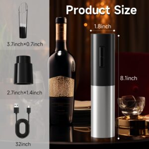 Electric Wine Opener, Automatic Wine Bottle Corkscrew with Air Pump, Foil Cutter, Pourer, Vacuum Stoppers (4PCS)， Professional Easy Rechargeable Vino Opener Set Suitable for Home, Travel