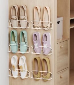 primzooty wall mounted shoe rack 6 pack, with sticky hanging strips, metal wall shoe storage, hanging shoe organizer for wall/rv/door