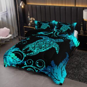 nttopship blue and black sea turtles comforter sets twin size， bedding sets for kids,oceans and starfish comforter sets all season 1 comforter and 2 pillowcases