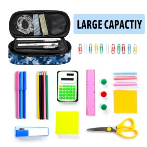 Scovotec Camo Pencil Case, Large Capacity Pen Pencil Case for Boys Girls Teen, Kids 3 Compartments Multifunction Pencil Box with Zipper Organizer, Pencil Pouch for School Students