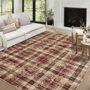 zacoo washable rug 8x10 rug for living room modern tartan rug plaid area rug soft area rugs for bedroom aesthetic non slip throw rugs for dining room nursery rug red 8'x10'