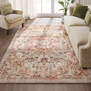 songmics home area rug, 5x7 ft rug for bedroom, non-slip carpet, traditional vintage style, home decor, for living room, kitchen, entryway, dining room, machine washable, cappuccino beige utar036k01