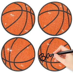 bwkoss glitter basketball cutouts- 100pcs sport ball bulletin board basketball shape diy paper cuts party decorations for sports theme party baby shower birthday classroom game day wall decor supplies