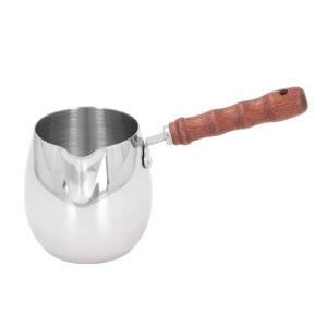 sungooyue portable mini milk warmer pot 304 stainless wooden handle pointed spout, stainless steel butter warmer pan for home outdoor picnic cooking pouring (300ml)