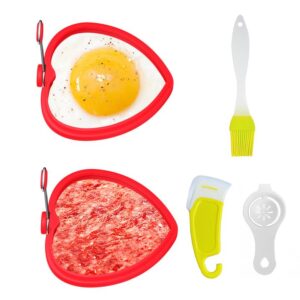 egg ring heart mold 2pcs reusable silicone egg pancake ring heart mold with brush & scraper & egg separator makes perfect shaped pancakes and eggs