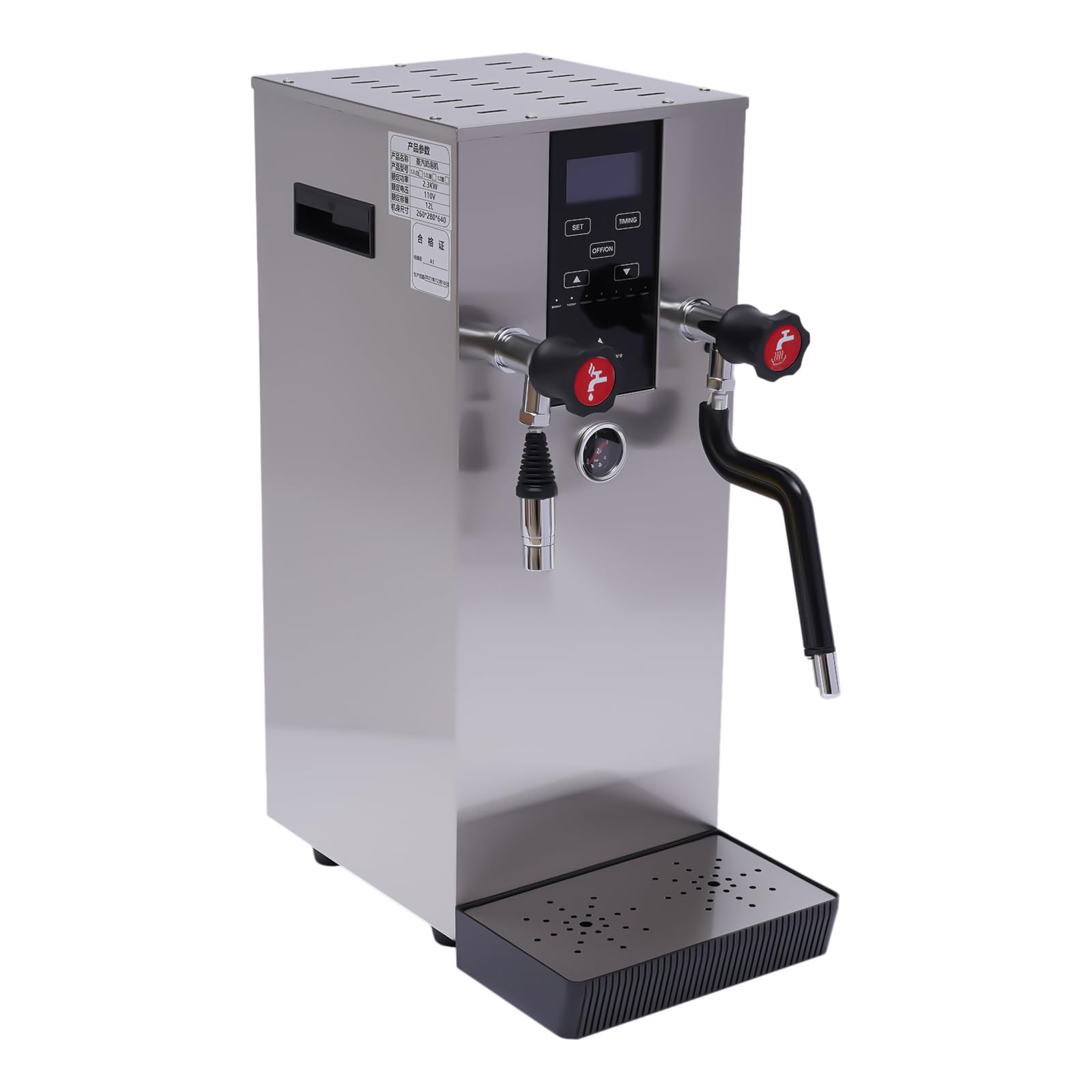 12L 2500W Commercial Steam Water Boiler Coffee Milk Frother Multi-functional Coffee Machine to Boil Water Steam Milk Froth Make tea Espresso Coffee Machine with 360° Water Valve for Tea Restaurant