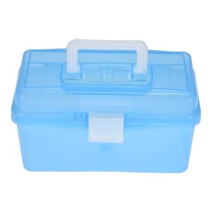 craft storage container,siuke clear plastic art storage box watercolor oil painting supplies multipurpose case portable for artists students, blue