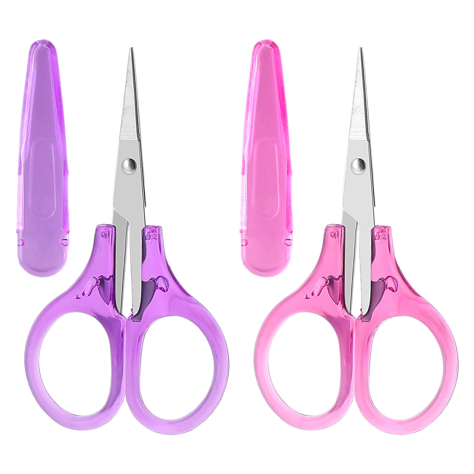 2 PCS Small Scissors All Purpose Kid Scissors with Protective Cover Mini Craft Scissors Precision Straight Fine Tips Design for Scrapbooking Paper Cutting Sewing Crafting Quilting (Pink, Purple)