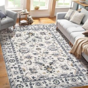 gaomon thin washable area rug 8x10 area rug for living room bedroom rug lightweight vintage large area rug，machine washable stain resistant anti slip home decor rug (grey,8'x10')