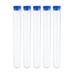 patikil 70ml test tubes set, 5pcs 5.91x0.79" ps clear round bottom test tube containers with stopper for bead party candy bath salt storage scientific experiment plant propagation, black