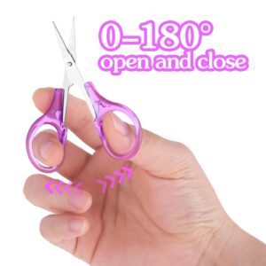 2 PCS Small Scissors All Purpose Kid Scissors with Protective Cover Mini Craft Scissors Precision Straight Fine Tips Design for Scrapbooking Paper Cutting Sewing Crafting Quilting (Pink, Purple)