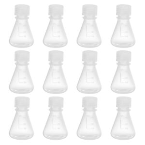 patikil erlenmeyer flask, 12 pcs 25ml narrow mouth graduated flasks with screw cap plastic flasks with printed graduation for lab experiment chemistry science study