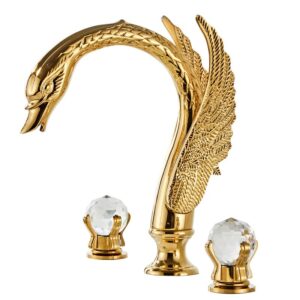 wbrsybus swan style bathroom sink faucet combo, deck mount 3 hole 2 handle crystal knobs sink mixer tap set with hot and cold water