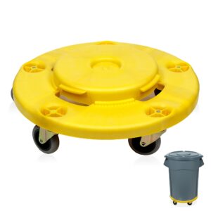 maxworks 50933 round trash can high visibility yellow dolly with 5 swivel casters 18 inch dolly for 20 32 44 55 gallon containers twist on & off