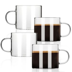 boilmerit espresso cups set of 4, 5 oz small espresso shot glasses with handle, clear espresso coffee mugs, glass demitasse cups for double espresso or tea, coffee machine, espresso accessories