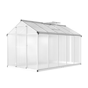 6x10 ft greenhouse for outdoors, polycarbonate greenhouse with quick setup structure and roof vent, aluminum large walk-in greenhouse for outside garden backyard, silver