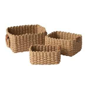 la jolie maison small sand wicker baskets set of 3, paper rope storage baskets with handle, small woven baskets for organizing, decorative cute baskets for gifts