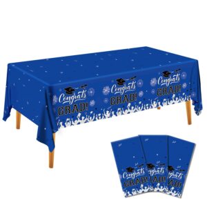 jvorfdg graduation party decorations 2024 congrats grad table cover for graduations party supplies 3pcs blue tablecloth 54 x 108 inch