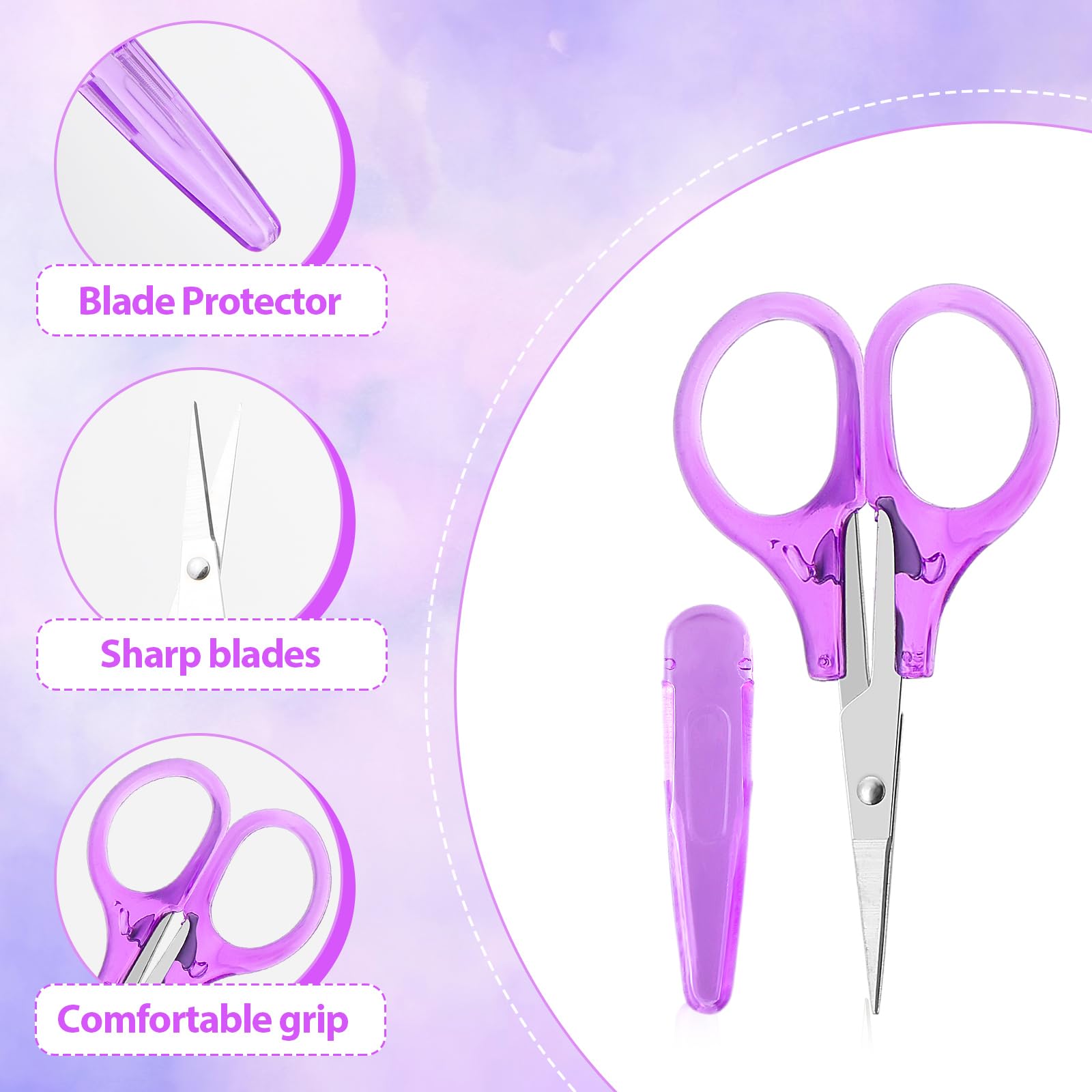 2 PCS Small Scissors All Purpose Kid Scissors with Protective Cover Mini Craft Scissors Precision Straight Fine Tips Design for Scrapbooking Paper Cutting Sewing Crafting Quilting (Pink, Purple)