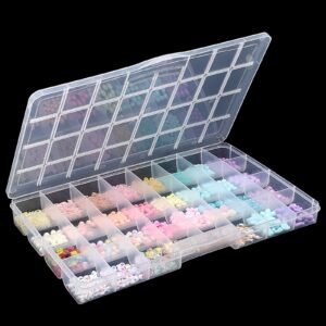 udefineit 32 grids large plastic organizer box with fixed dividers, bead storage compartment organizer box for jewelry/nail/screw/small parts, clear compartment container storage case tackle box