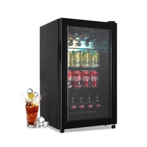 tymyp beverage refrigerator, 120 cans mini fridge, wine cooler refrigerator with adjustable shelving and glass door for soda beer or wine, perfect for home/bar/office