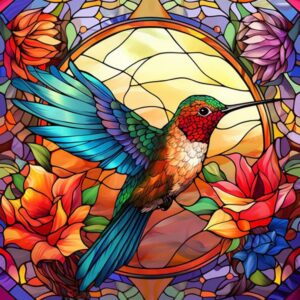 hummingbird diamond painting kits for adults - stained glass diamond art kits for adults beginner, diy full drill diamond dots paintings with diamonds 5d gem art and crafts home wall decor 14x14inch