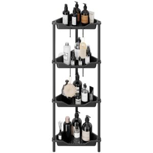 purdaz 4 tier shower caddy organizer shelf corner, rustproof, plastic shower rack stands for inside bathroom,shower pan, black