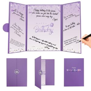 crenics purple happy birthday decorations, creative birthday guest sign in book alternative, birthday signature book 12" x 18", great birthday gifts for women or girls