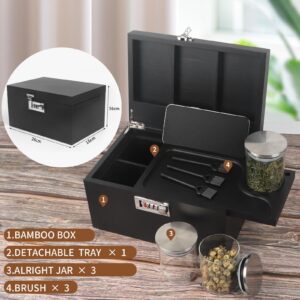 Wood Box with Lock,Bamboo Storage Box with Removable Tray and Jars,Decorative Box Set for Friends,Families.