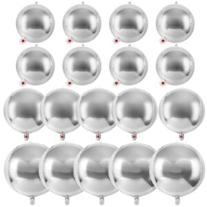 18 pcs silver foil balloons, round 360 degree balloons, unique finish balloons for birthday graduation wedding bachelorette party decorations, 5 pcs 22 inches, 5 pcs 15 inches, 8 pcs 10 inches