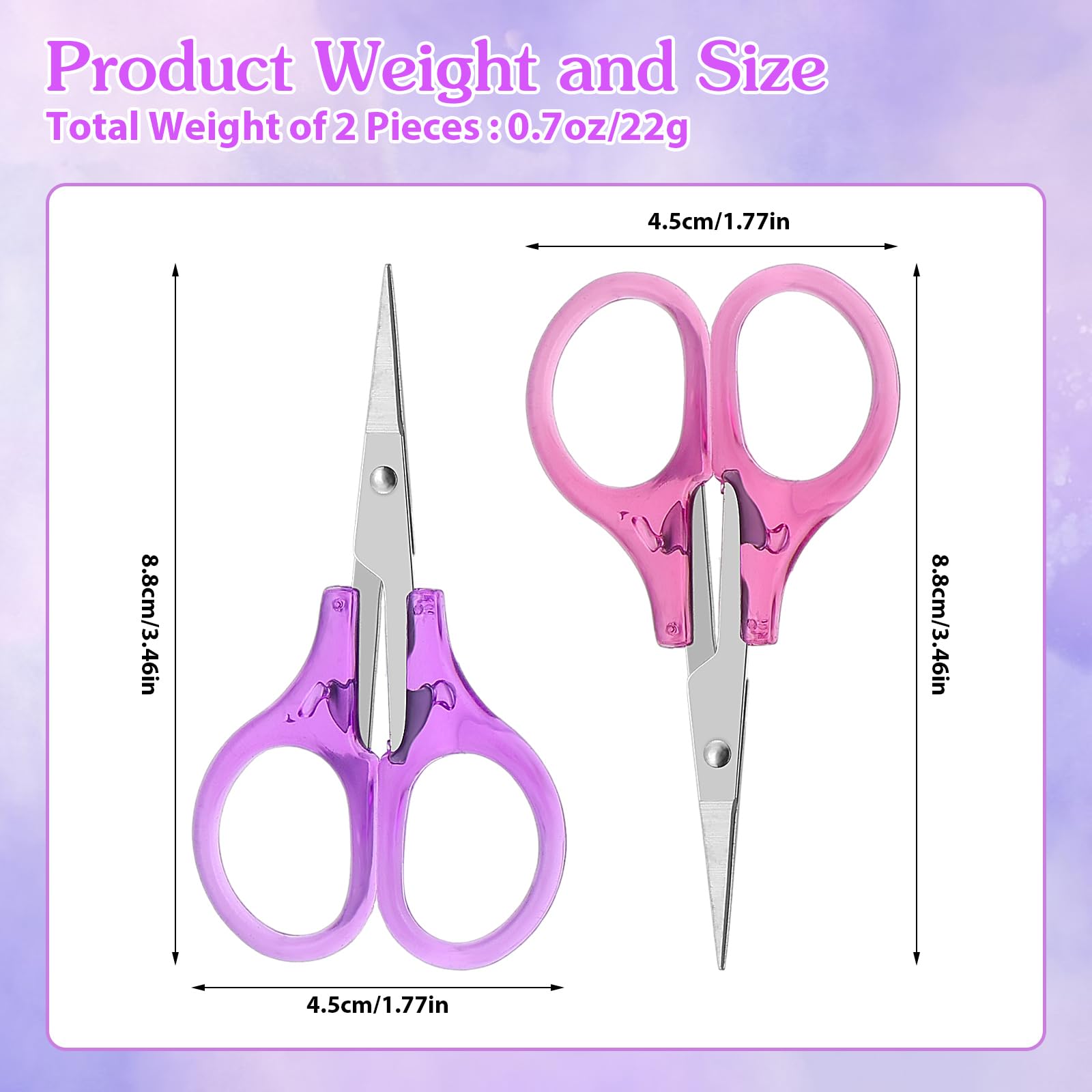 2 PCS Small Scissors All Purpose Kid Scissors with Protective Cover Mini Craft Scissors Precision Straight Fine Tips Design for Scrapbooking Paper Cutting Sewing Crafting Quilting (Pink, Purple)