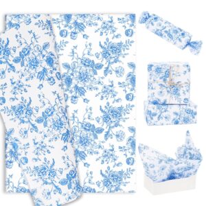 generic anydesign 60 sheets blue floral tissue paper chinoiserie gift wrapping paper vintage blue white flower art paper for diy crafts birthday baby shower wedding party decor, 14 x 20 inch