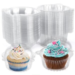 johouse 25pcs single cupcake containers, clear cupcake holders individual cupcake containers with dome lids for muffin dessert