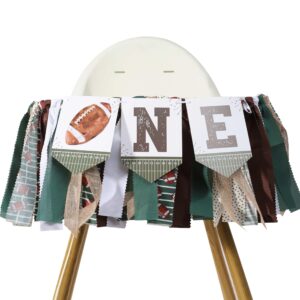 football one high chair banner - football 1st birthday party decorations,football first highchair banner,first year down themed decor,first year down football highchair banner