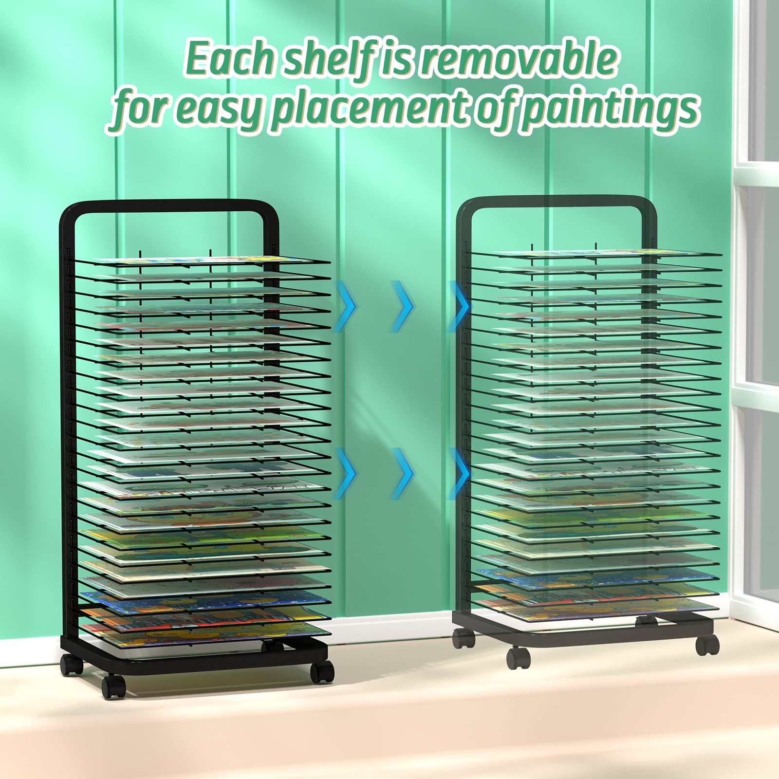 ZXMT Art Drying Rack Steel Drying Painting Racks 25 Shelves, 17x16x35Inches Double Sided Wire Drying Shelf for Classrooms, Art Studio,Art Clubs