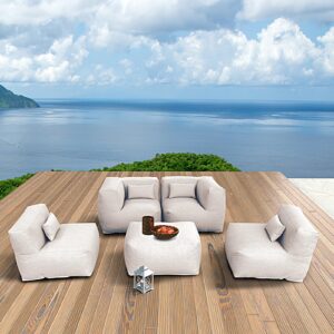 annyh modern calaluna 5pc outdoor furniture sectional conversation set- combination of 2middle 2corner 1ottoman/coffee-expansion foam filling chairs-a unique modular contemporary sofa (sand beige)