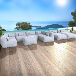 annyh patio eraclea 9c pc outdoor furniture sectional conversation set - 2 lounger 4middle 2 corner 1 ottoman/coffee-expansion foam filling chairs. unique modular contemporary sofa (cloud gray)