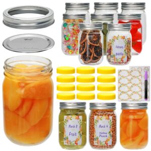 encheng 12oz regular mouth mason jars with lids and bands,clear glass canning jars with metal and plastic lids for preserving,meal prep,food storage,jam,fermenting,set of 12