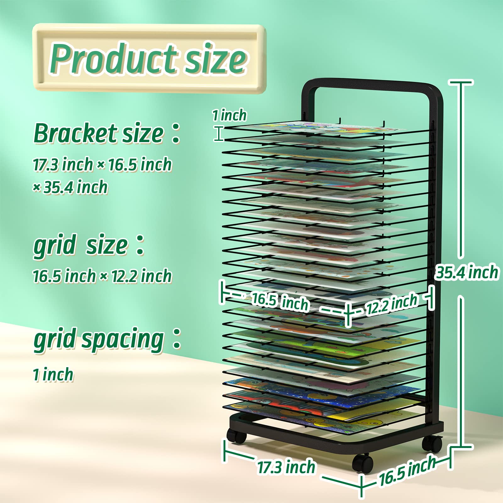 ZXMT Art Drying Rack Steel Drying Painting Racks 25 Shelves, 17x16x35Inches Double Sided Wire Drying Shelf for Classrooms, Art Studio,Art Clubs