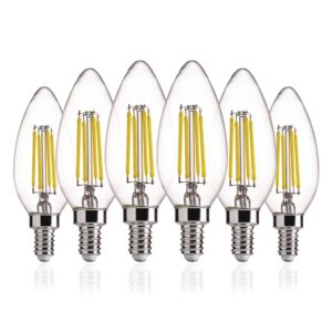 flsnt 60w equivalent led chandelier light bulbs, dimmable led b11 e12 candelabra base bulbs, 3500k natural white, 550lm, 6 pack