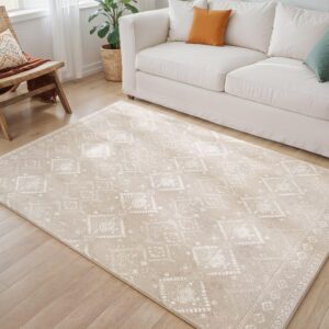 songmics home area rug, 5x7 ft rug for bedroom, non-slip carpet, home decor, for living room, machine washable, boho style, cappuccino beige utar023k01v1