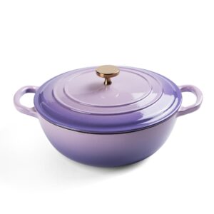 m-cooker 4.5 quart dutch oven pot with lid: versatile cast iron enamel dutch oven for sourdough bread baking or frying, roasting, and simmering(purple), 13.7lx10.2wx6h