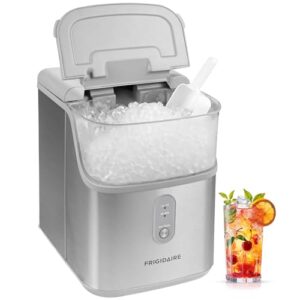 frigidaire countertop crunchy chewable nugget ice maker, compact, 33lbs per day, metallic finish