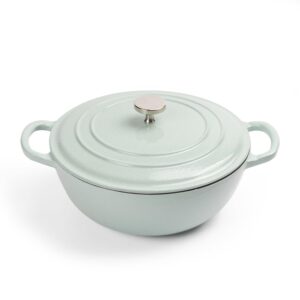 m-cooker 4.5 quart dutch oven pot with lid: versatile cast iron enamel dutch oven for sourdough bread baking or frying, roasting, and simmering(green), 13.7lx10.2wx6h