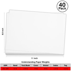 SUMERX 40 Pieces 8.5" x 11" White Cardstock, Heavyweight Cardstock Sheets Blank Invitation Paper Greeting Cards Printable, 74lb Cover 200 GSM/White