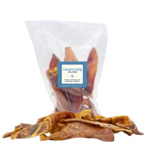 country living whole pig ears dog treats - 100% natural, premium pork chews for dental care, high protein & low fat, fully digestible snacks for all breeds & sizes - 15-pack