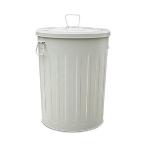 20-gallon beige galvanized steel round trash can with lid powder coated metal