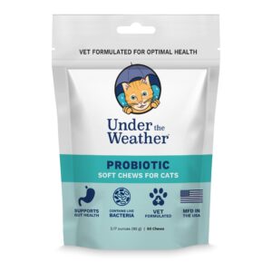 under the weather pet probiotic chews for cats | promotes normal digestion, balances healthy gut health | 60 star shaped soft chews