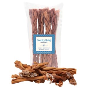 country living 12-inch braided collagen sticks - premium all-natural dog treats, long-lasting chew snacks for oral care, high in protein, grain-free - 10-pack